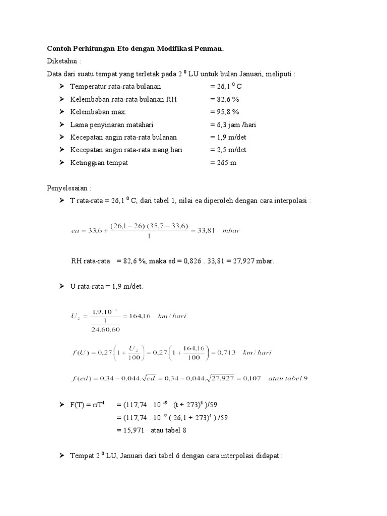 Contoh - 1 (Perhitungan Eto Dengan Modifikasi Penman) | PDF