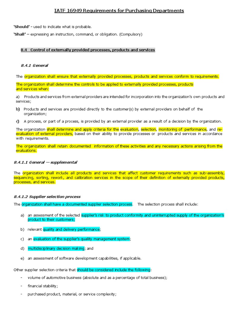 Clasues Applicale IATF 16949 REQUIREMENTS FOR PURCHASING DEPARTMENT | PDF | Iso 9000 | Quality ...