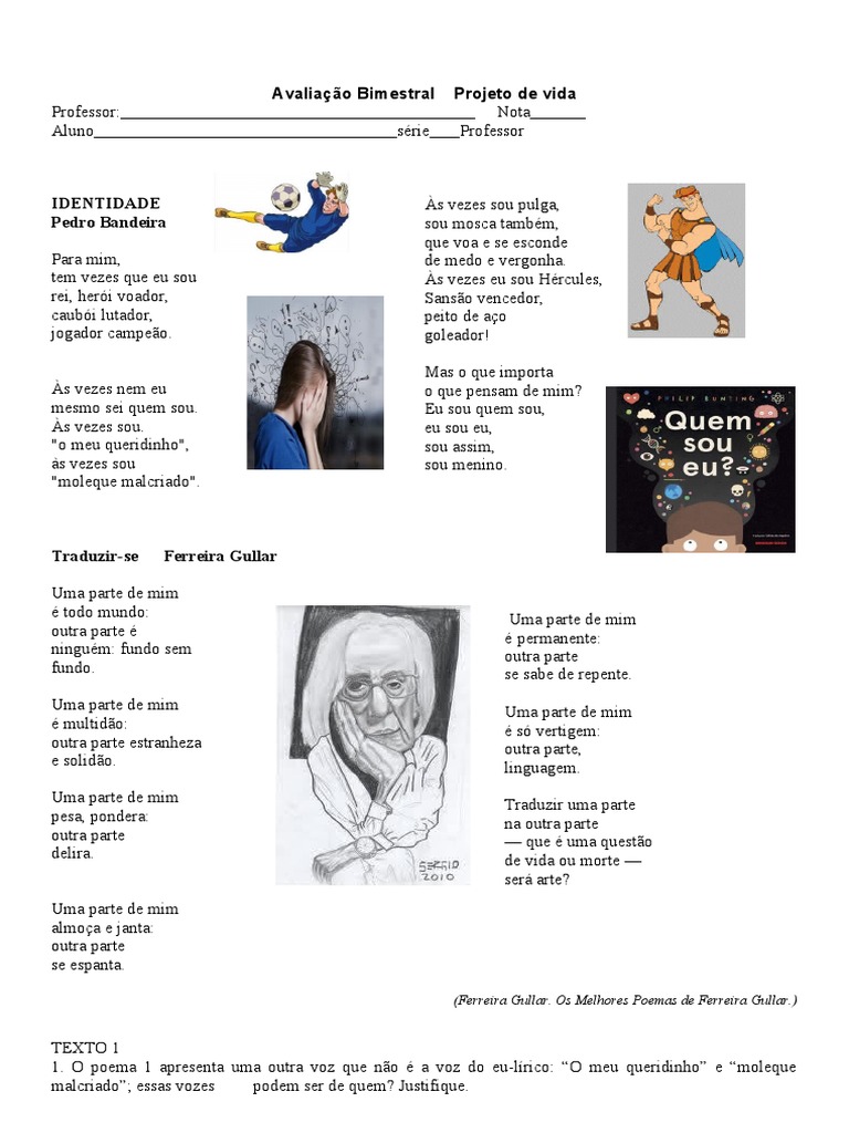 Avaliação Projeto De Vida Quem Sou Eu Pdf Vida