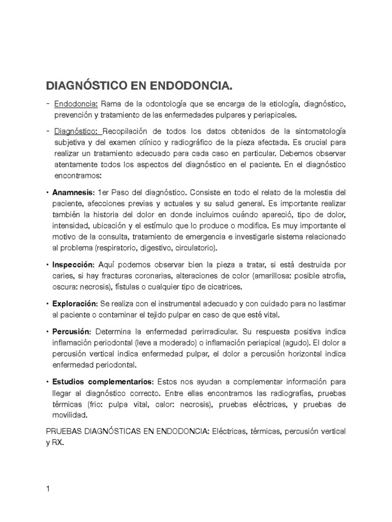 Diagnóstico en endodoncia: pruebas, clasificación de patologías | PDF | Diagnostico medico ...