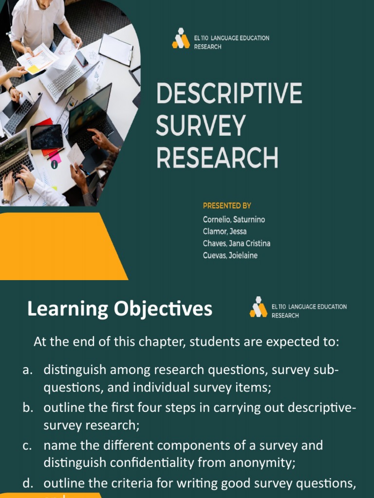 EL110 PPT Descriptive Survey | PDF | Survey Methodology | Sampling ...