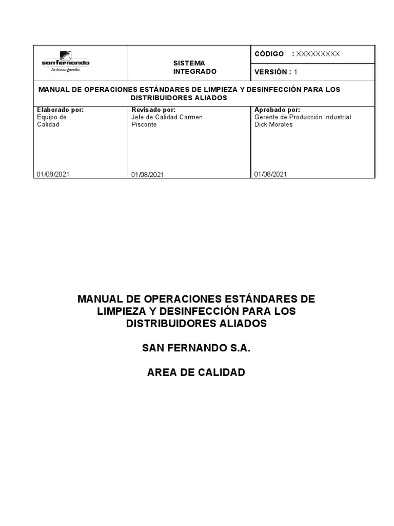 Manual de Limpieza y Desinfección Dal | PDF | Agua | Detergente