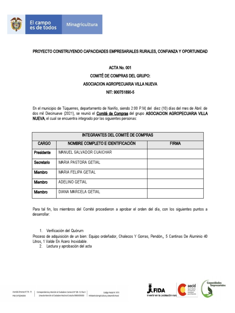 ACTA No 1. APROBACION GASTOS DE COMITE DE COMPRAS. | PDF