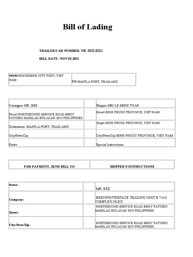 Bill of Lading | PDF | Cargo | Bill Of Lading