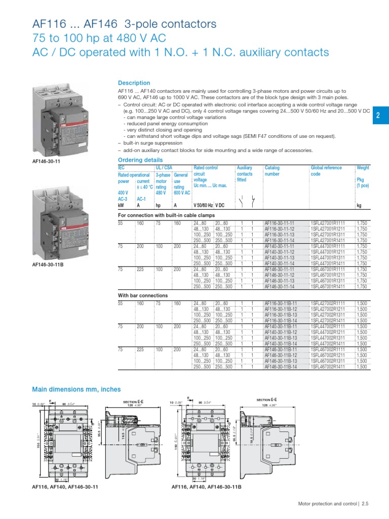 Contactor Abb-Af116-Af146 | PDF | Alternating Current | Electric Motor