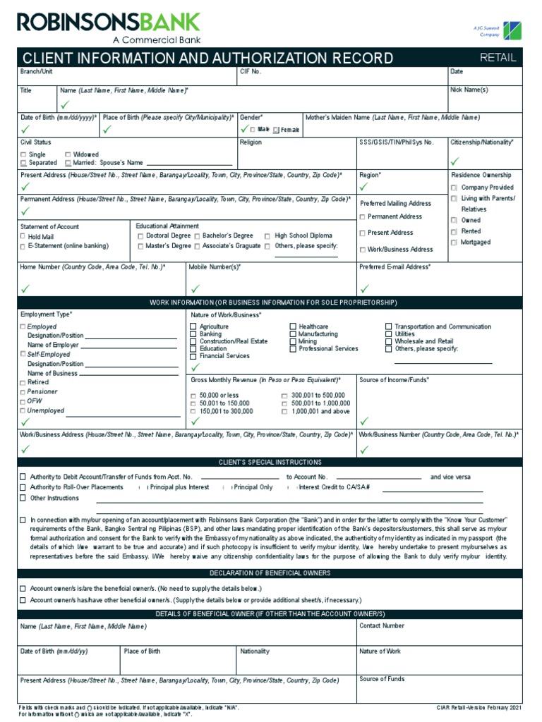 Fillable CIAR Retail - Ver February 2021 | PDF | Banks | Regulatory ...