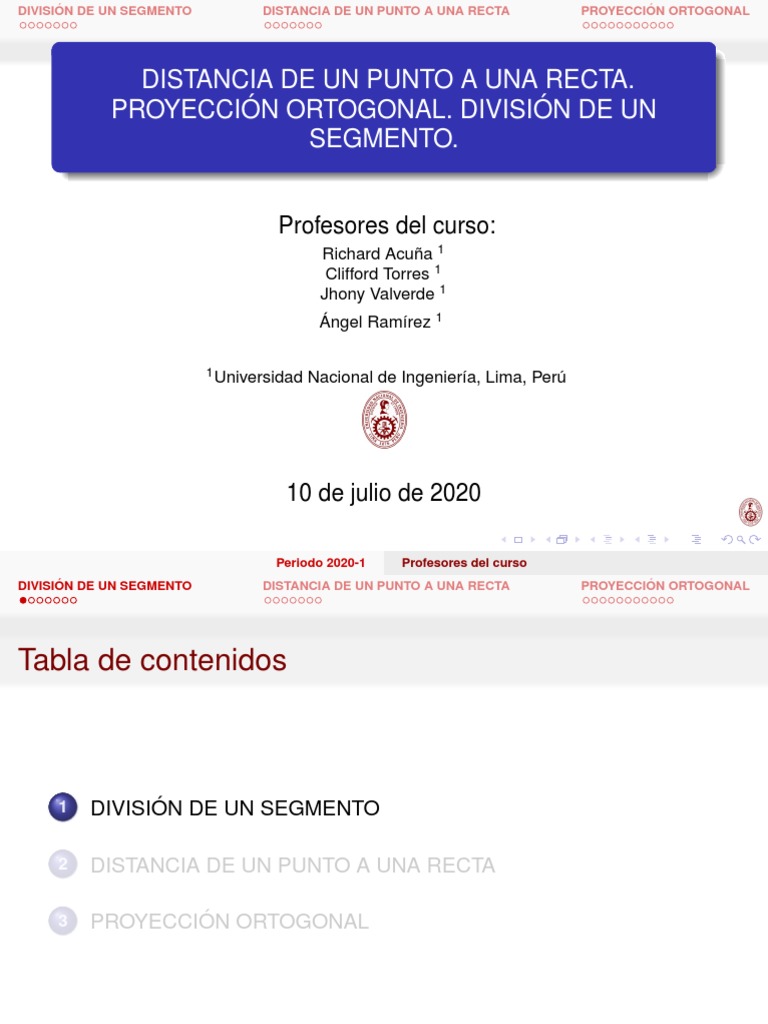 Distancia de Un Punto A Una Recta. Proyección Ortogonal. División de Un Segmento | PDF | Línea ...