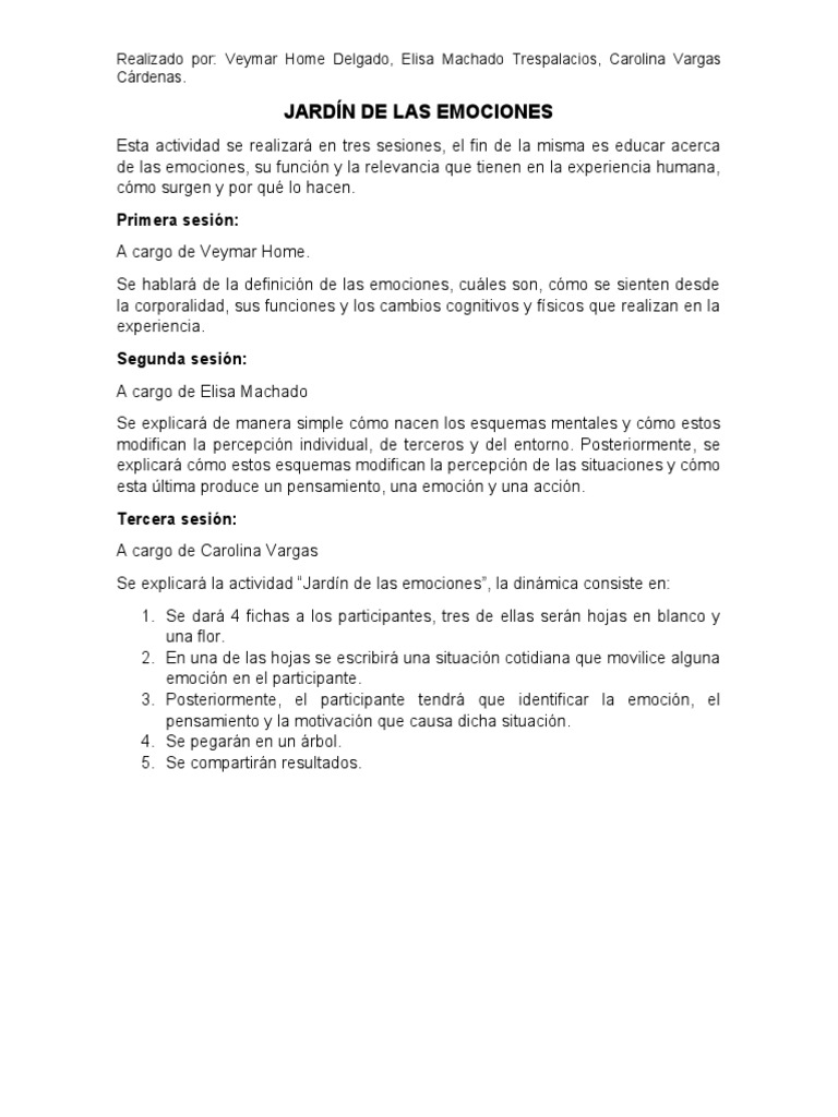 Jardín de Las Emociones | PDF
