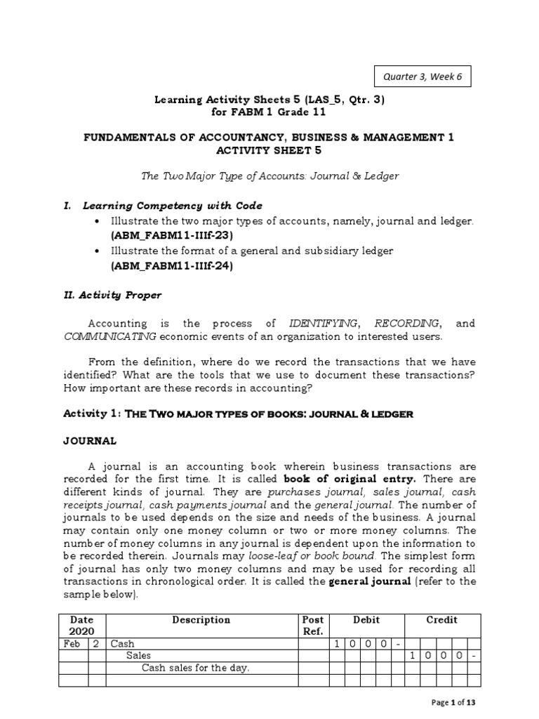 FABM1 LAS 5 Ledger-Journal | PDF | Debits And Credits | Corporations