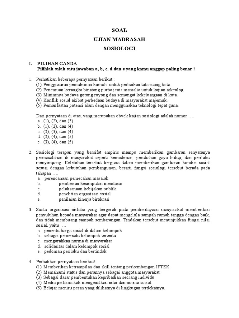 SOAL UM (Sosiologi) | PDF | Ilmu Sosial