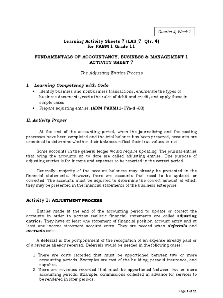 FABM1 LAS 7 Adjusting-Entries | PDF | Debits And Credits | Depreciation