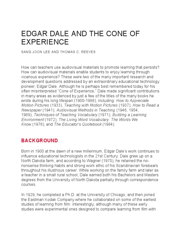 Edgar Dale and The Cone of Experience | PDF | Experience | Learning