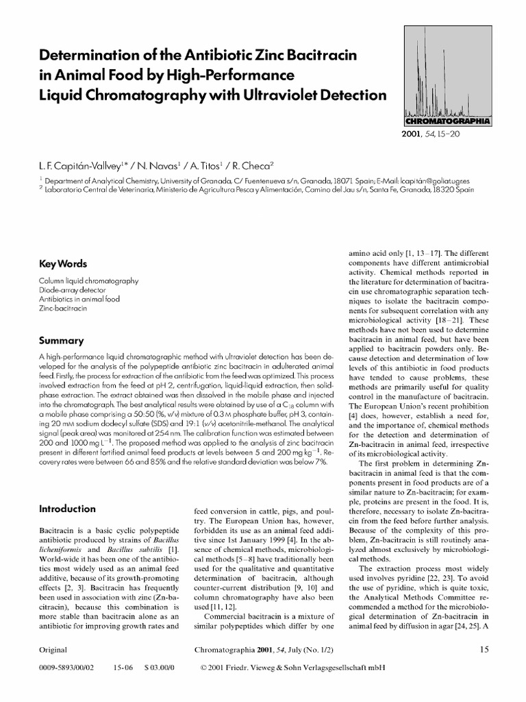 Determination of The Antibiotic Zinc Bacitracin in Animal Food by HPLC UV | PDF | Chromatography ...