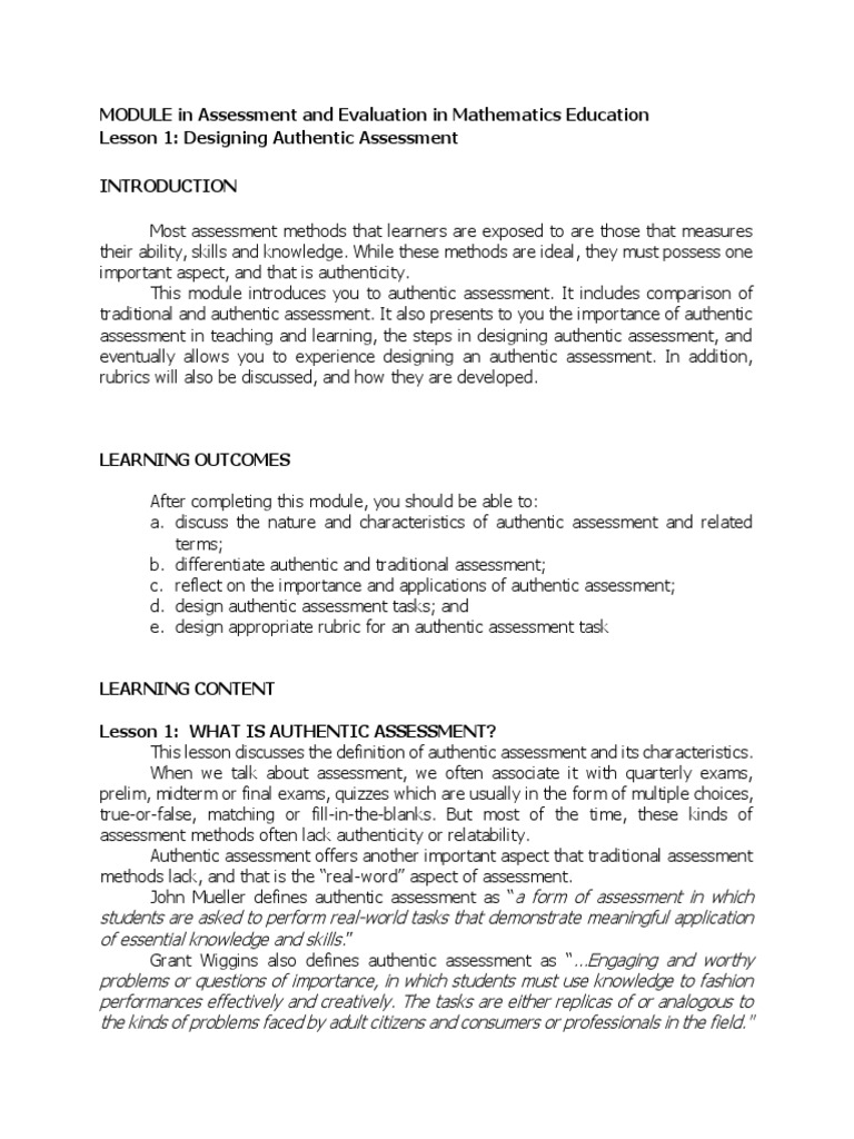 MODULE in Assessment and Evaluation in Mathematics Education | PDF ...