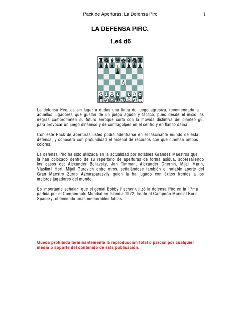 La Defensa Pirc I | PDF | Aperturas de ajedrez | Teoría de juego