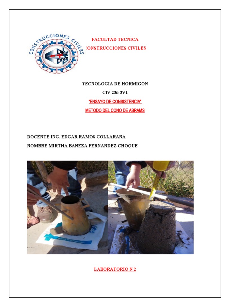 Ensayo de consistencia con cono de Abrams | PDF | Hormigón | Cemento