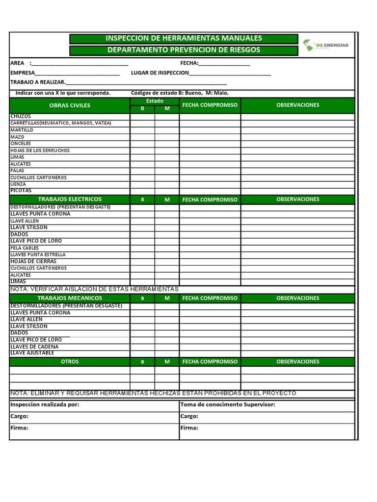 Check - List - Herramientas Manuales PDF | PDF Check - List - Herramientas Manuales PDF | PDF