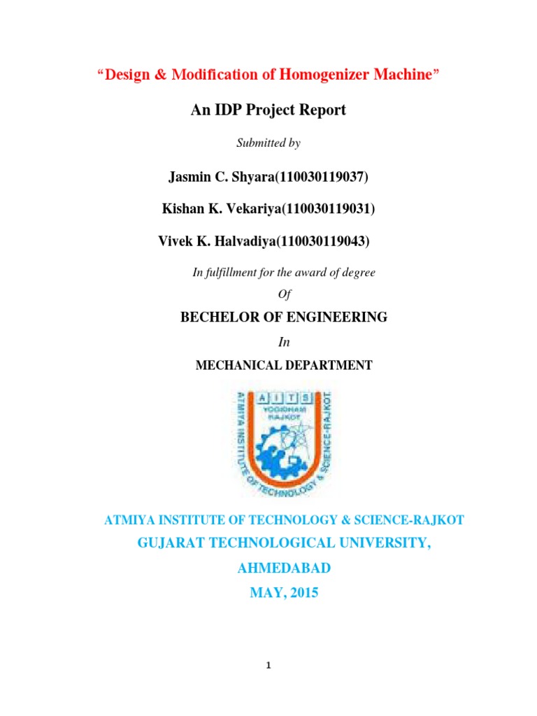Design & Modification of Homogenizer Machine | PDF | Liquids | Emulsion