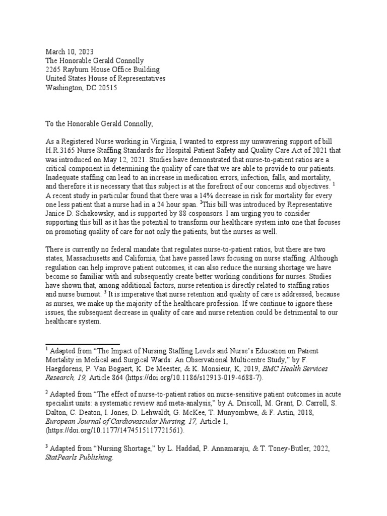 Letter To Representative | PDF | Nursing | Health Care