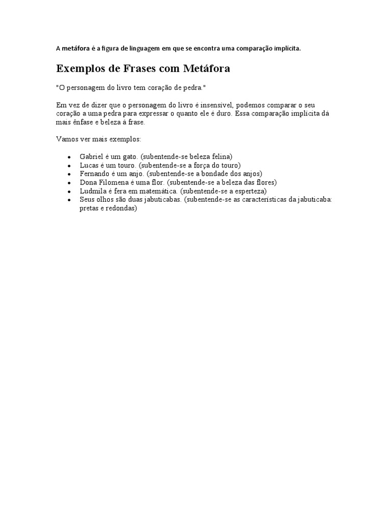 Exemplos de Frases Com Metáfora: A Metáfora É A Figura de Linguagem em ...