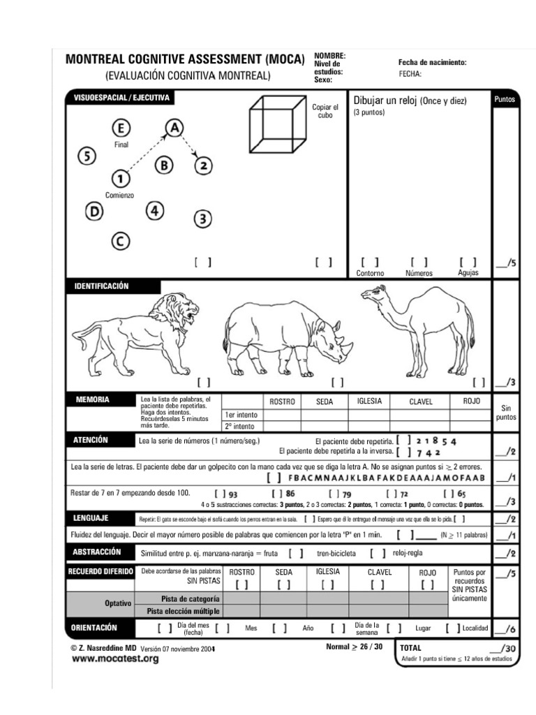 Clinic Dementia MOCA ESPAÑOL | PDF