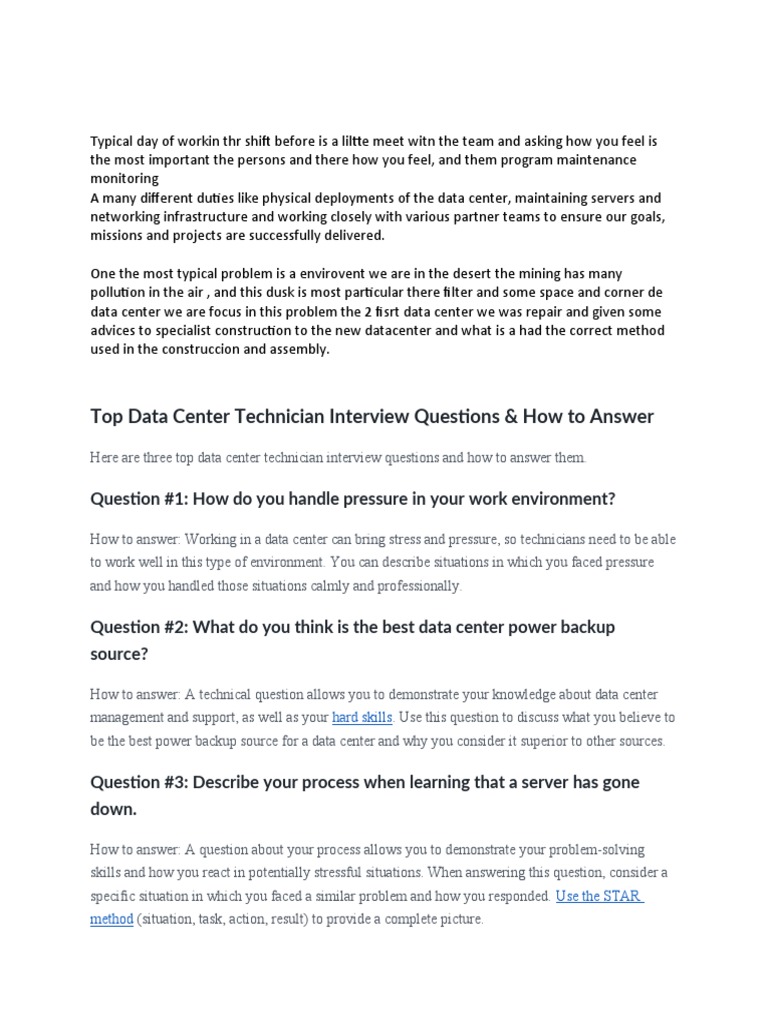 Top Data Center Technician Interview Questions & How To Answer | PDF | Random Access Memory ...