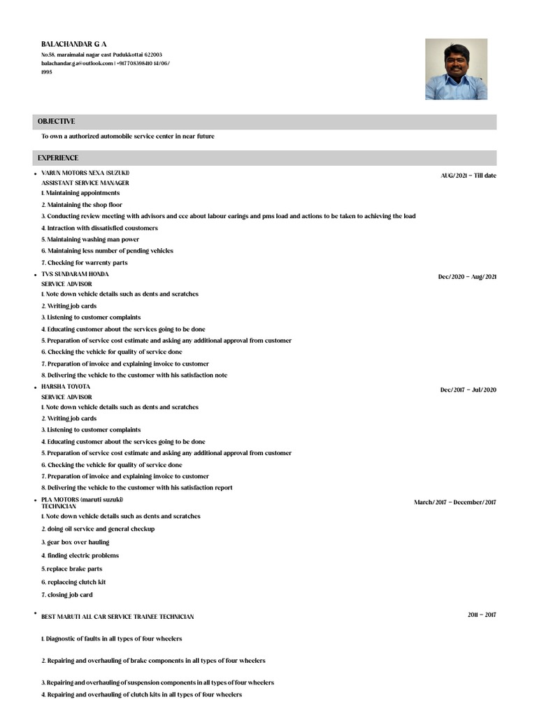 Bala Resume | PDF | Car | Clutch