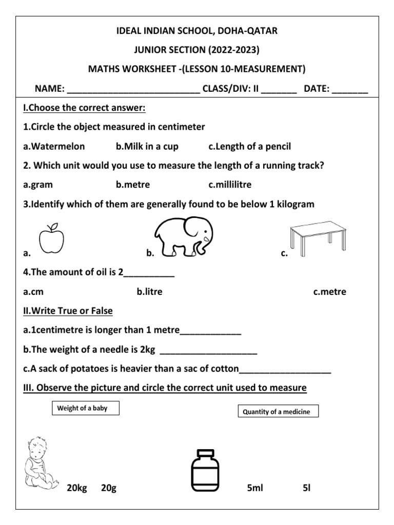 Class 2-Measurement - Worksheet | PDF | Business | Science & Mathematics