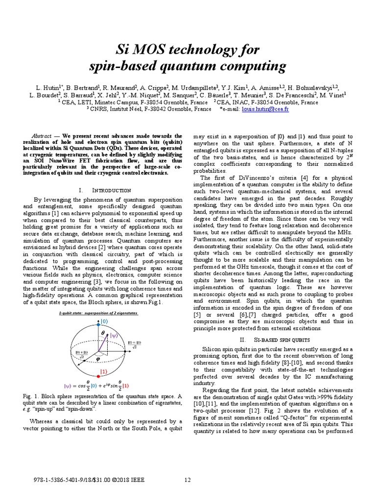 Si MOS Technology For Spin-Based Quantum Computing: Abstract - We Present Recent Advances Made ...