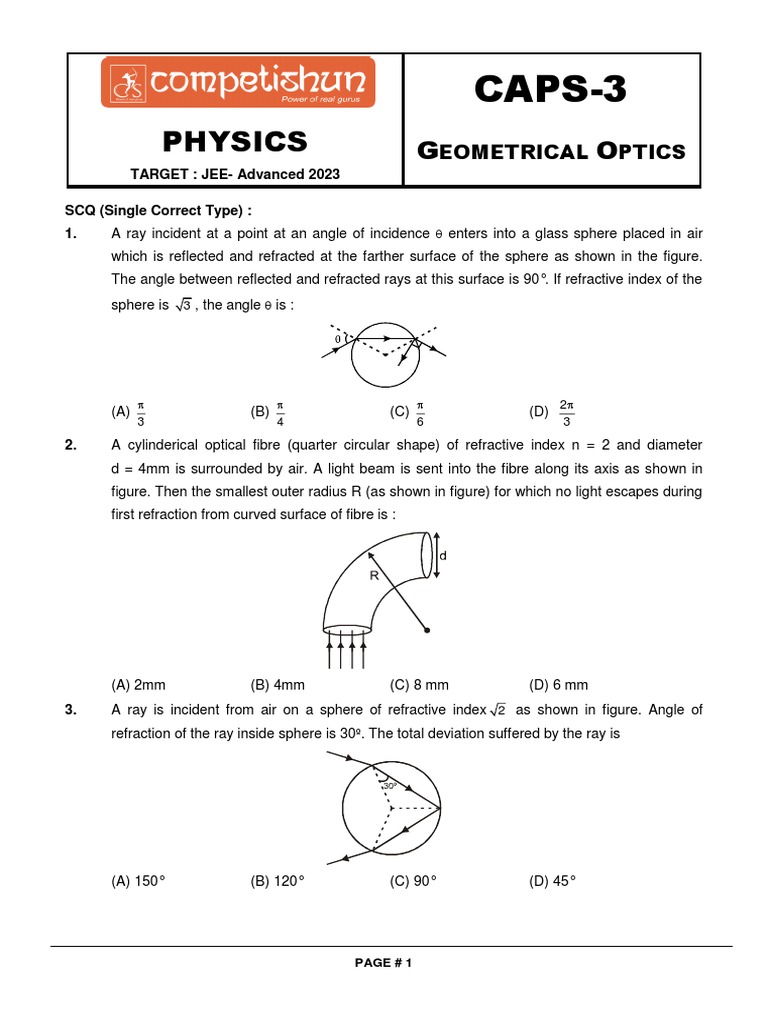 CAPS-3: Physics | PDF | Optics | Mirror
