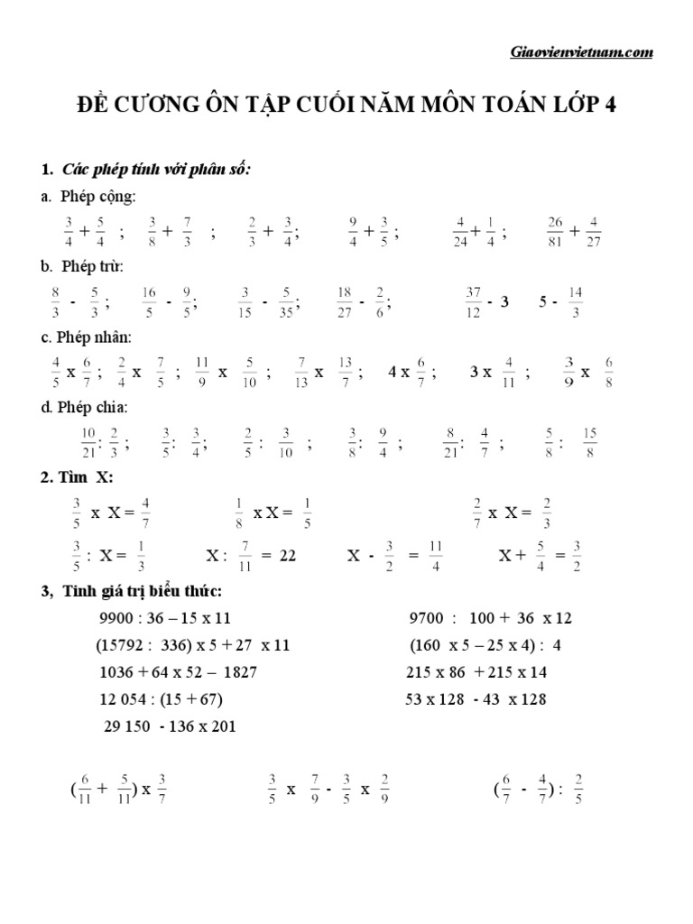 De-Cuong-On-Tap-Hoc-Ki-2-Mon-Toan-Lop-4 | PDF