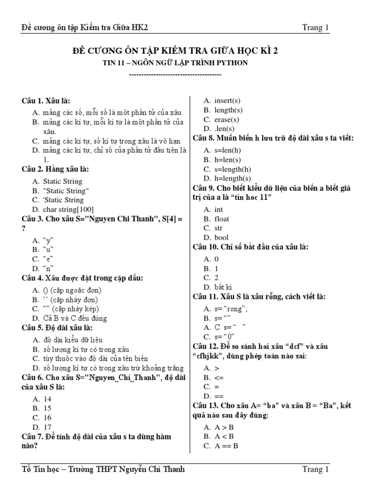 Decuong Ontap GHK2 11 2023 HS | PDF