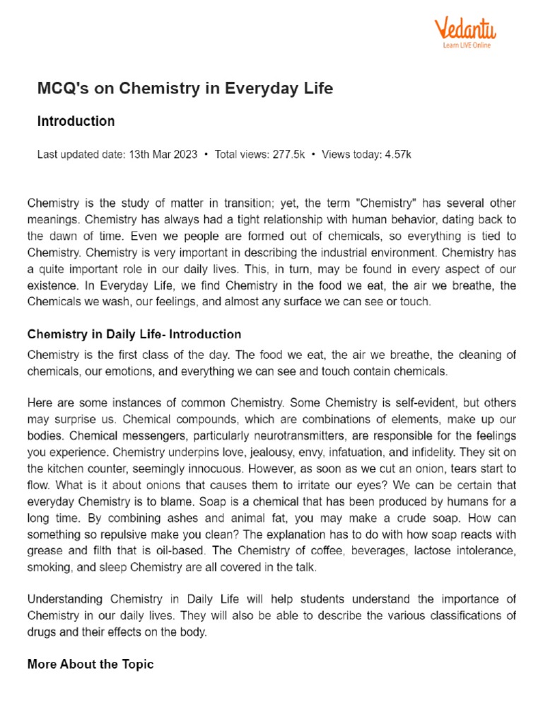 MCQ's On Chemistry in Everyday Life | PDF