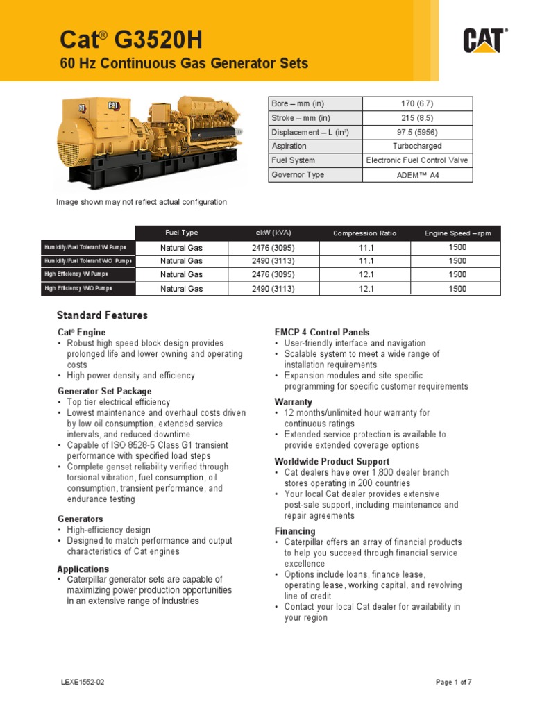 Cat G3520H: 60 HZ Continuous Gas Generator Sets | Download Free PDF ...