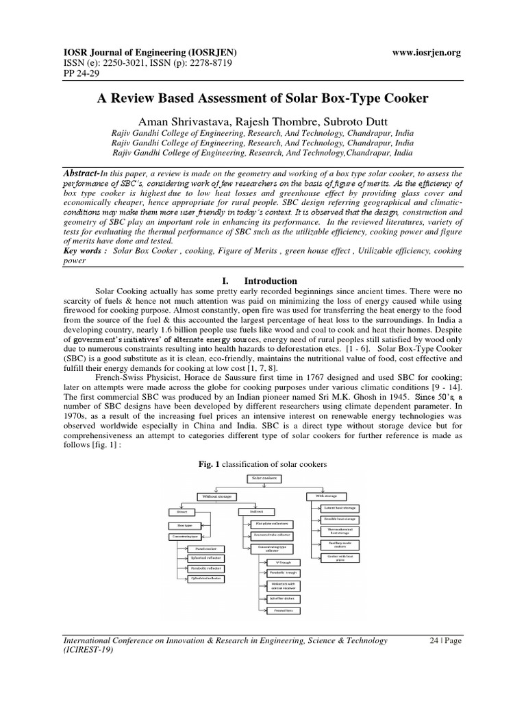 A Review Based Assessment of Solar Box-Type Cooker by Aman Shrivas, R ...