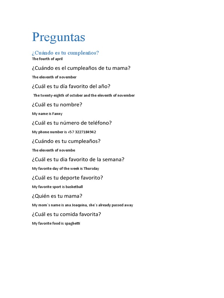 Preguntas: ¿Cuándo Es Tu Cumpleaños? | PDF
