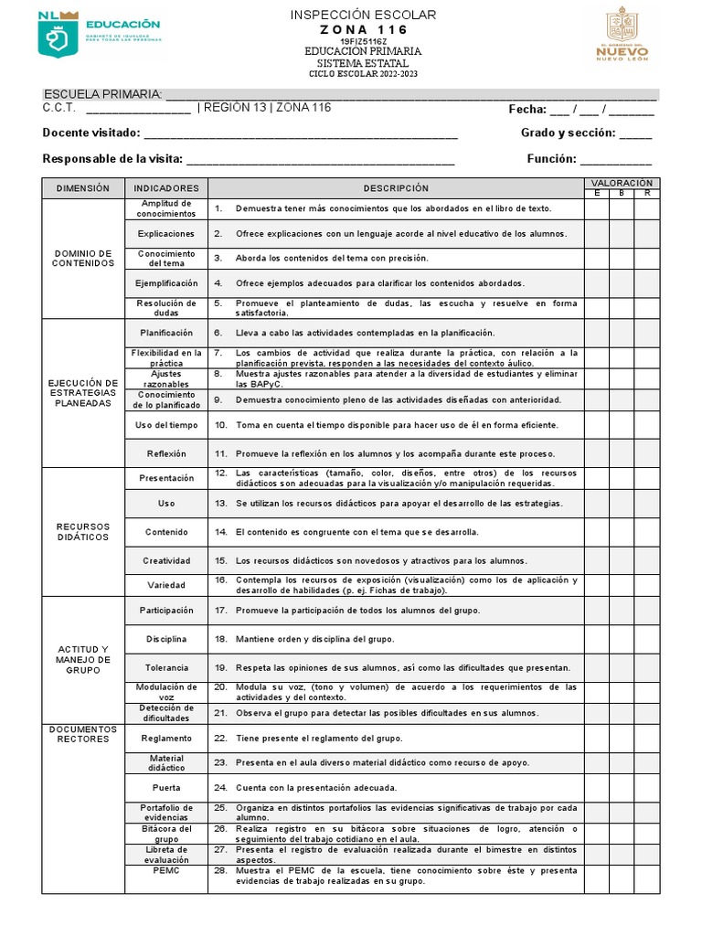 Formato de Visita Aulica 22-23. | PDF | Educación primaria | Evaluación