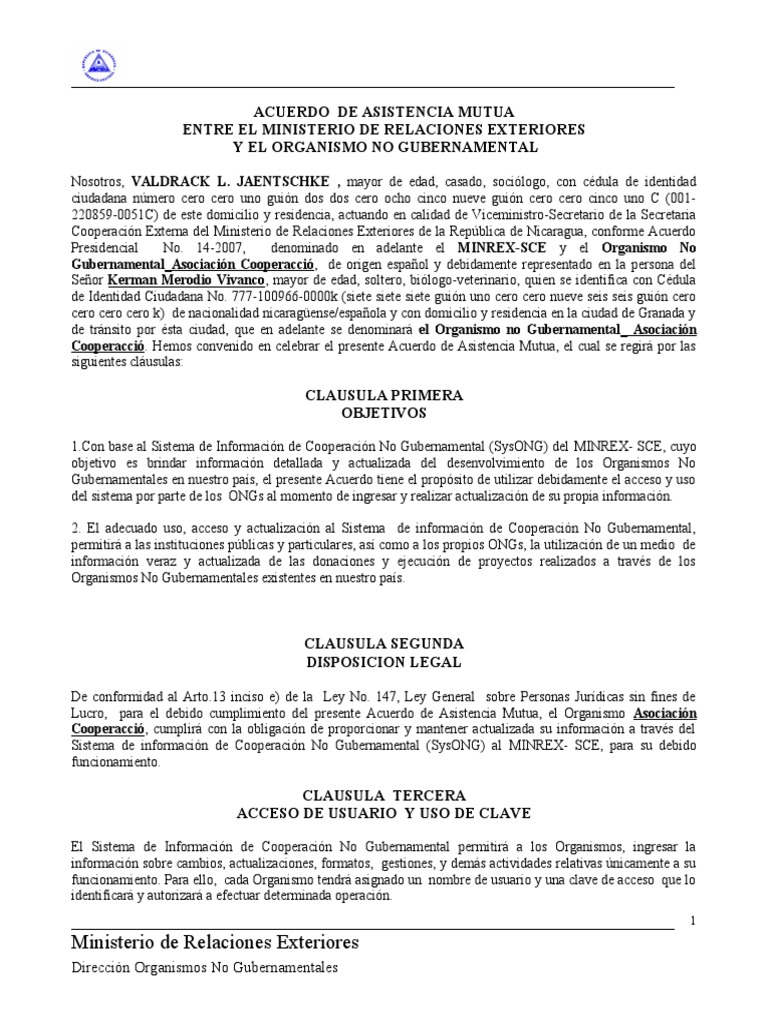 Acuerdo de Asistencia Mutua Modelo | PDF | Organización no ...