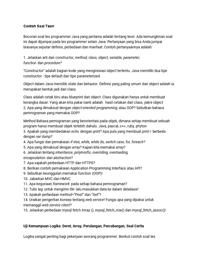 Contoh Soal Tes Java | PDF