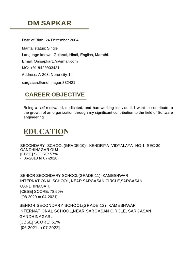 Om Sapkar: Career Objective | PDF | Websites | Dynamic Web Page