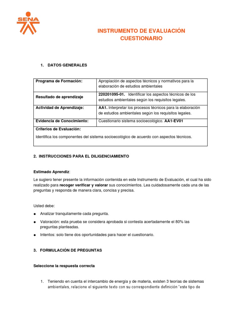 Ie Aa1 Ev01 | PDF | Cuestionario | Entorno natural