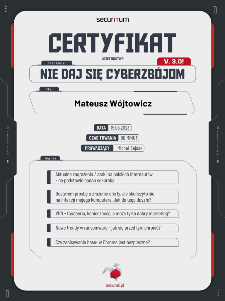 Mateusz Wójtowicz Nie Daj Się Cyberzbójom v3.0 | PDF