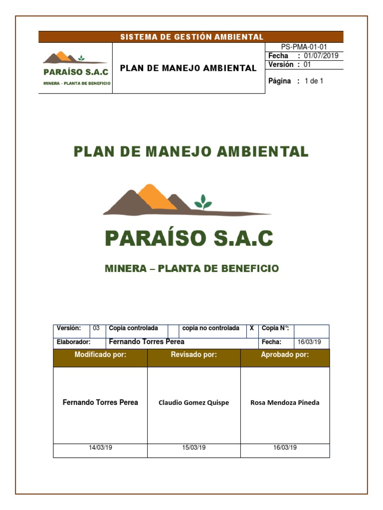 Ejemplo de Plan de Manejo Ambiental | PDF | Residuos | Entorno natural