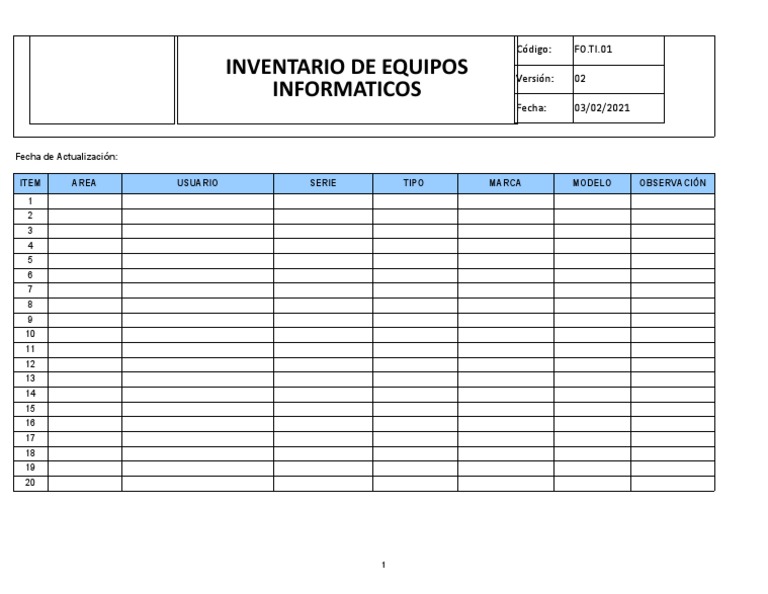 FO - TI.01 Inventario de Equipos Informáticos V02 | PDF