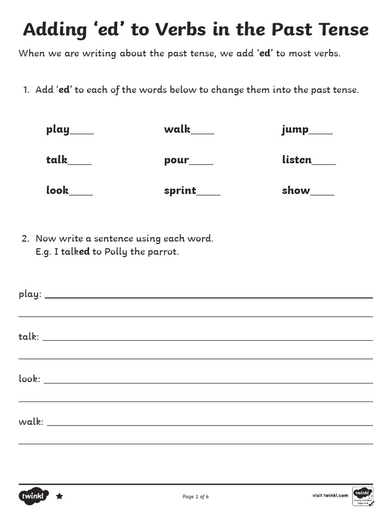 Using The Suffix Ed For Past Tense Differentiated Activity Sheets | PDF ...
