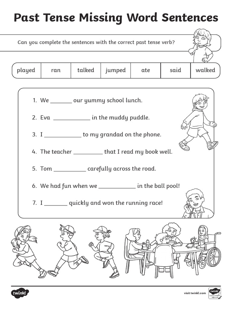 T e 1650973949 Past Tense Missing Word Sentences Activity - Ver - 1 | PDF