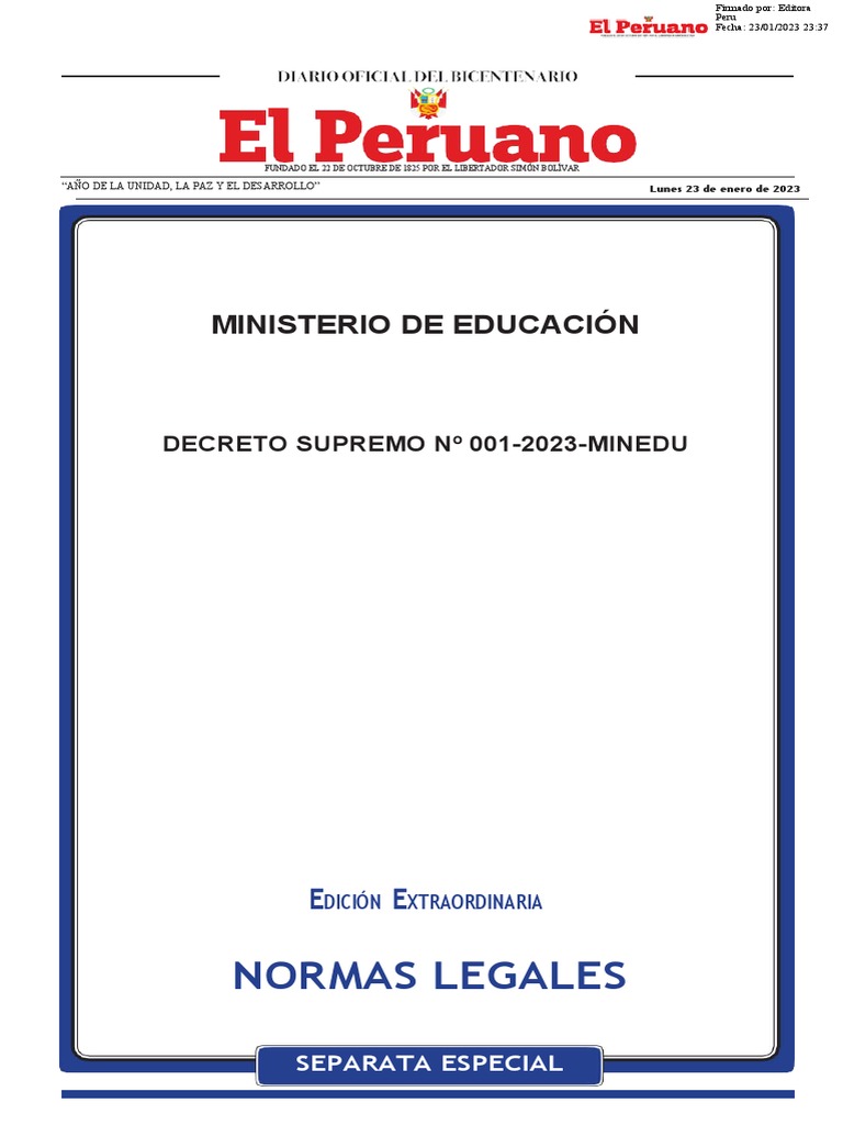 DS #001-2023-Minedu PDF | PDF | Presupuesto | Educación primaria