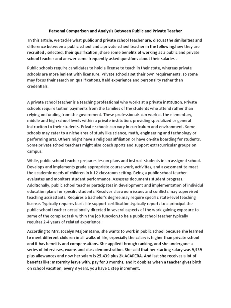 Personal Comparison and Analysis Between Public and Private Teacher ...