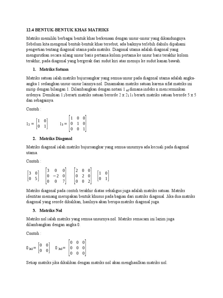 Ciri Khas Berbagai Bentuk Matriks | PDF