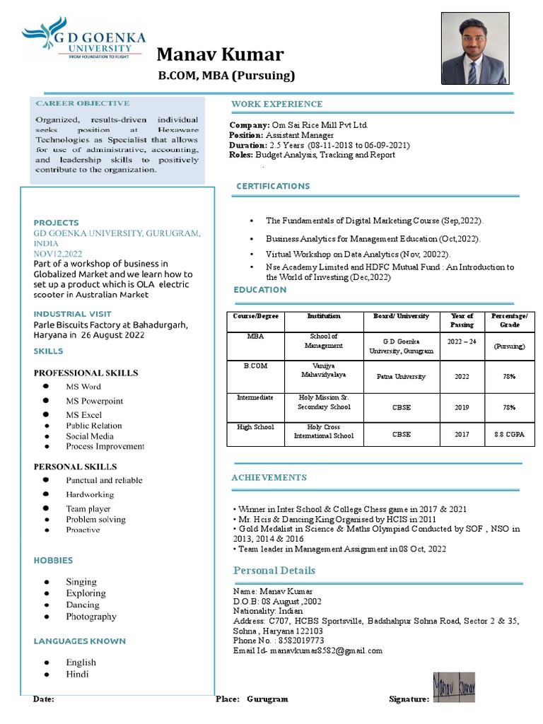 Resume Template (With Work Ex and Certifications) | PDF | Business